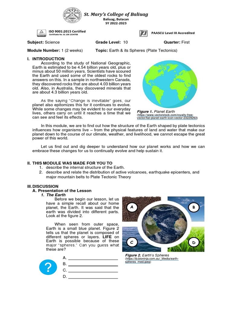 SCIENCE 10 Module 1 - Earth and Its Spheres (Plate Tectonics) | Download Free PDF | Plate ...