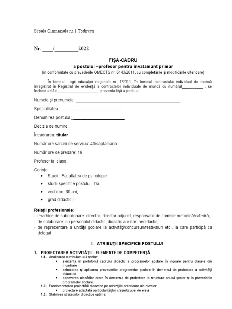 FISA POSTULUI Model Nou 2022 Inv | PDF