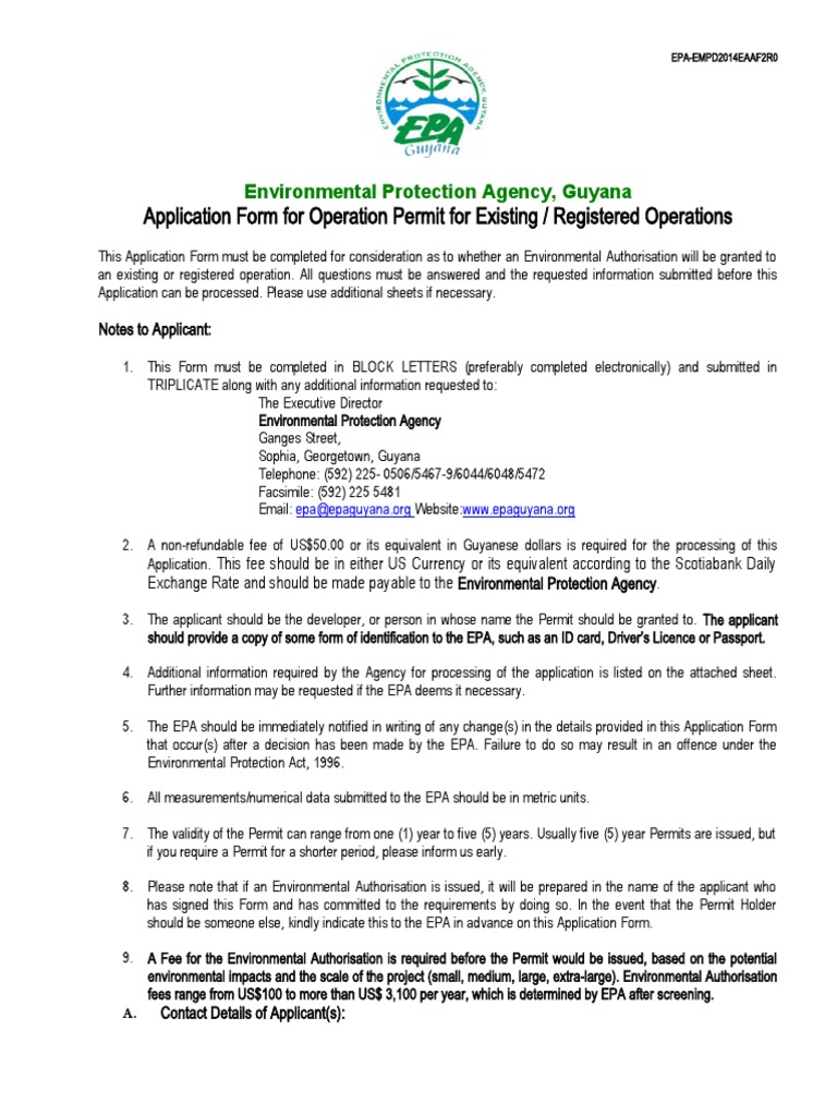 EPA Operation Permit Application Form | PDF | Waste | Sewage