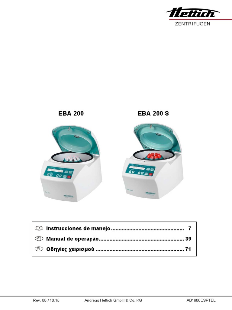Centrífuga_Hettich_EBA 200_Manual de operaciones | PDF