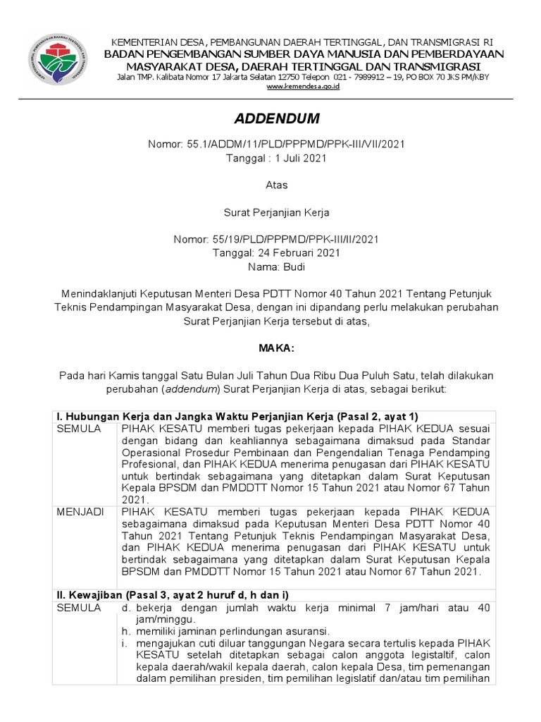 Addendum SPK PLD BUDI | PDF
