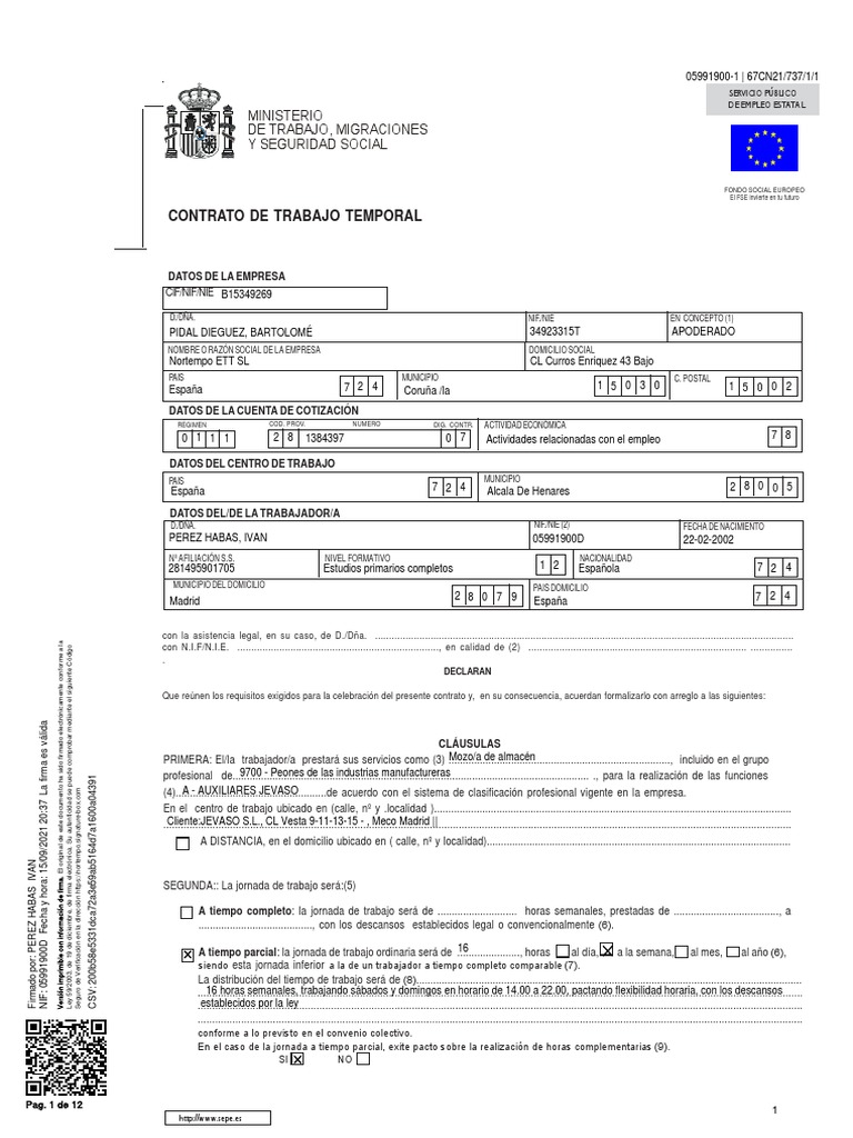 Contrato de Trabajo Temporal | PDF | Tiempo de trabajo | Economias