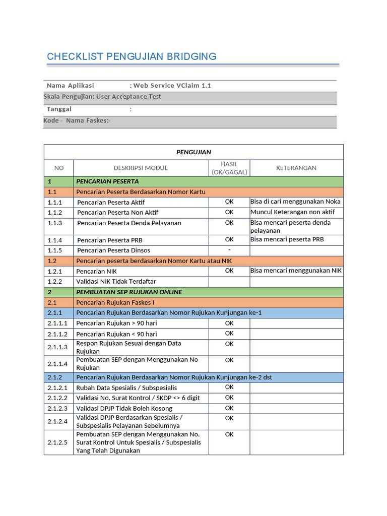 Checklist UAT WS VClaim 1.1 (2) - Dikonversi | PDF