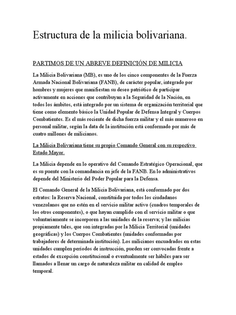 Estructura de La Milicia Bolivariana | PDF | Gobierno | Organización ...