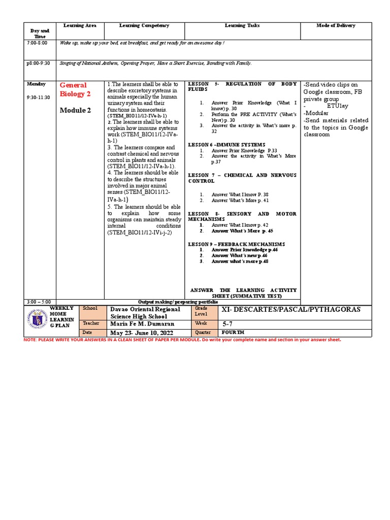 Biology 2 WHLP Week 5-7 | PDF | Learning | Cognition