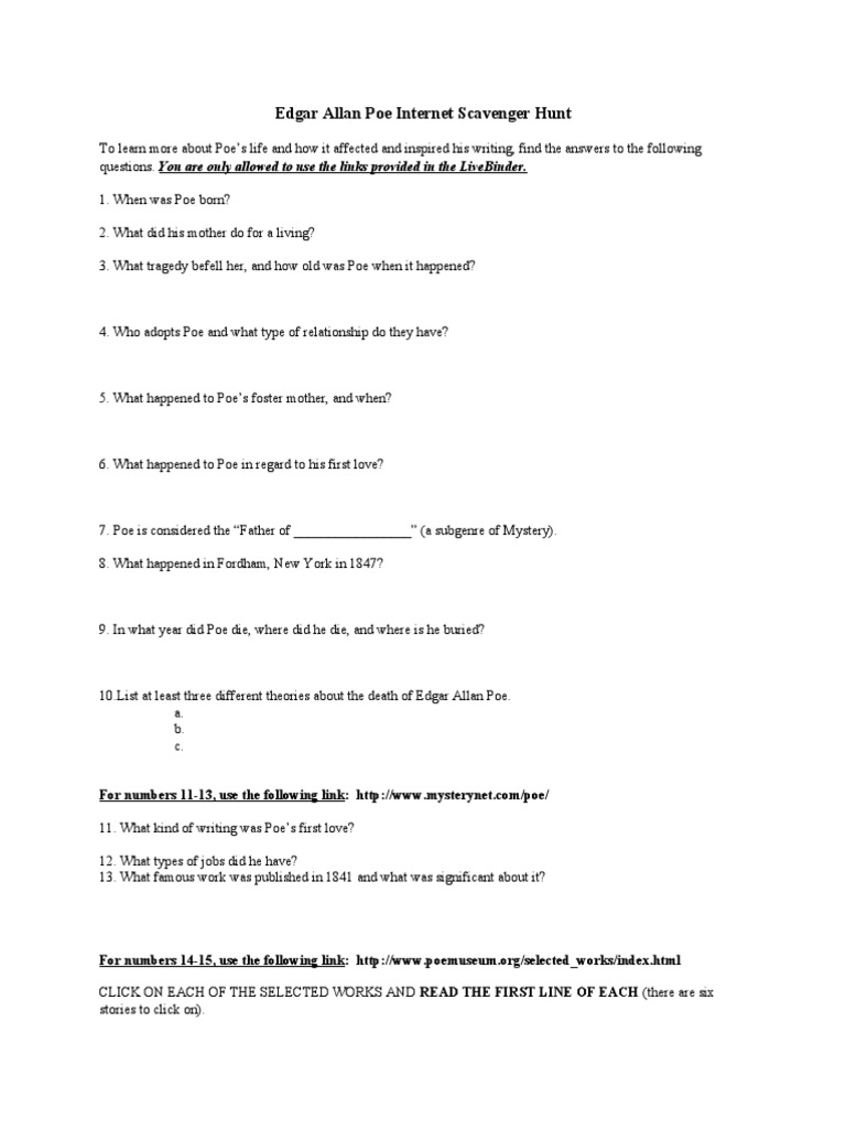 Poe Scavenger Hunt - 2013 | PDF | General Fiction