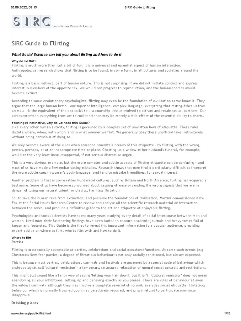 SIRC Guide To Flirting | PDF | Nonverbal Communication | Body Language