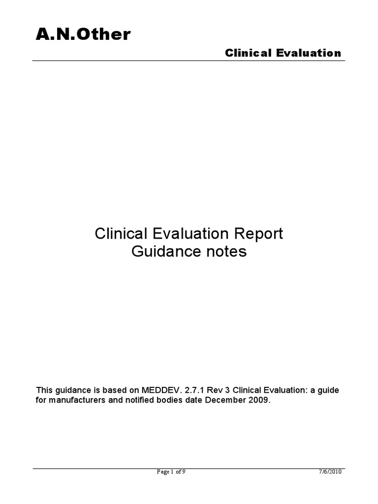 Clinical Evaluation Report Guidelines Pdf Data Evaluation