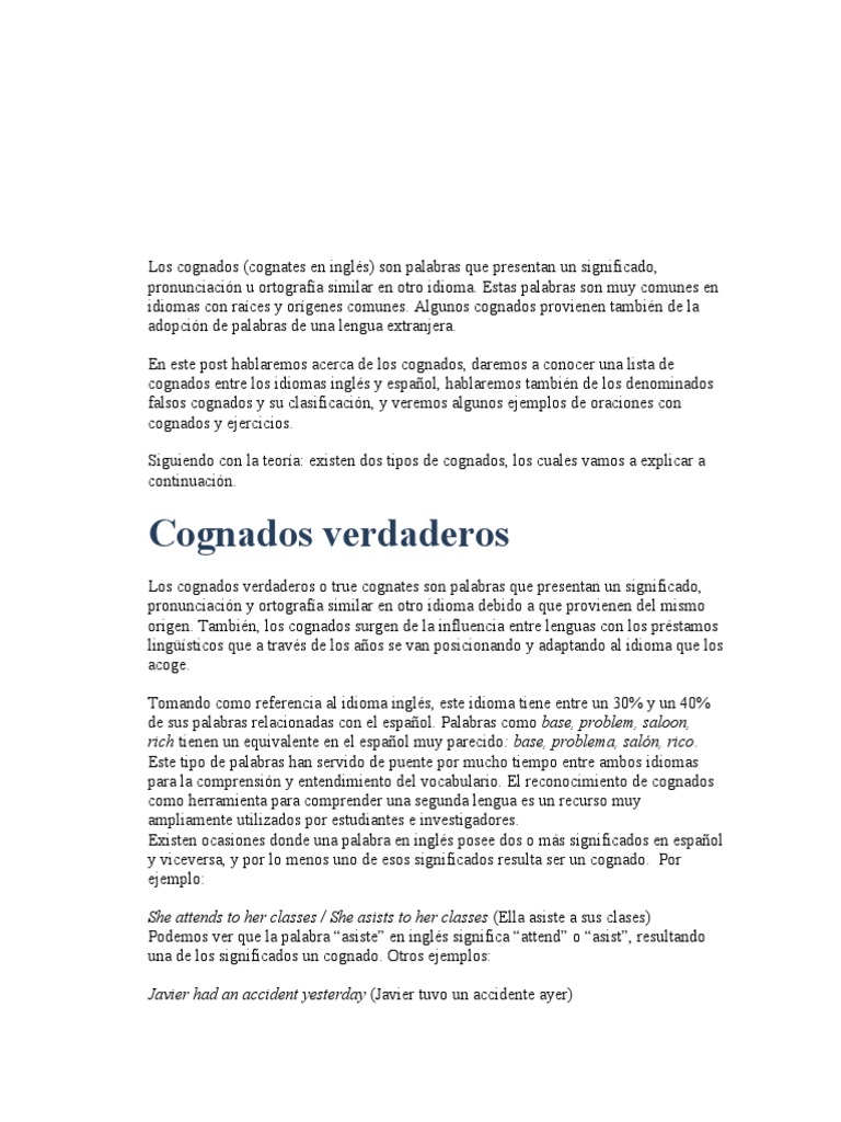 Cognados y Falsos Cognados en Inglés | PDF | Lengua española | Palabra