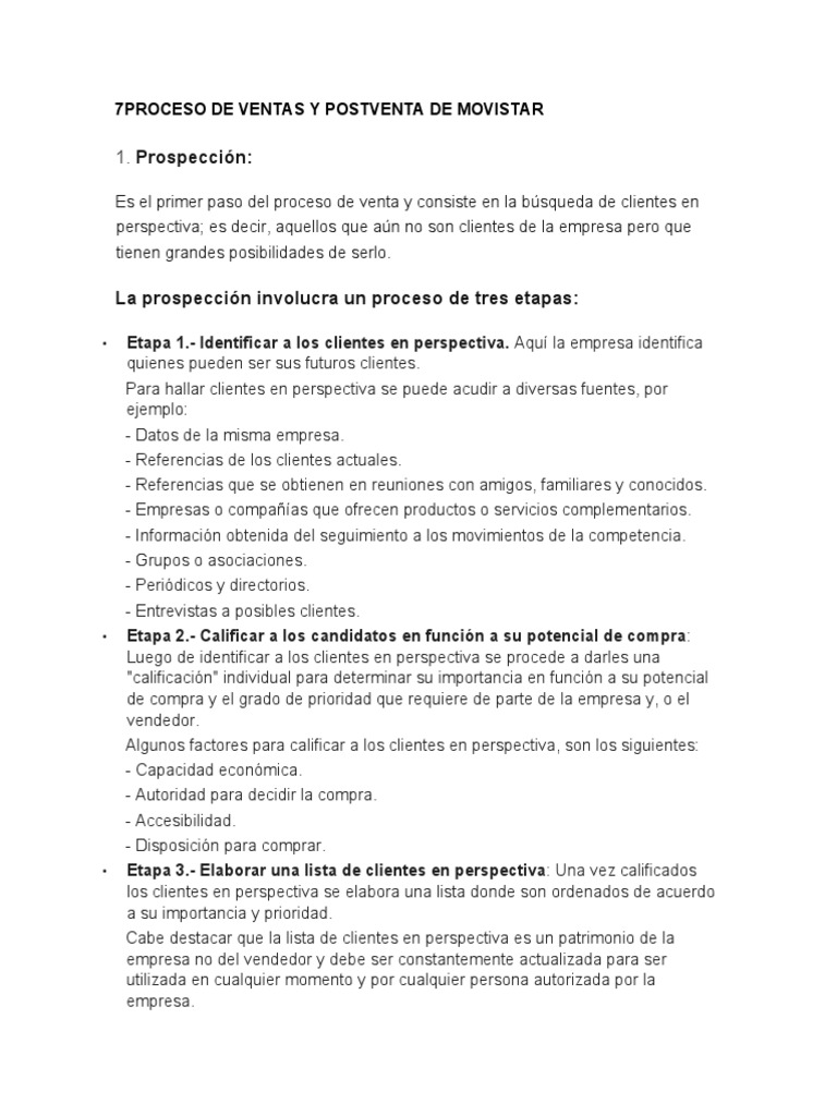 Proceso de Ventas y Postventa Movistar | PDF