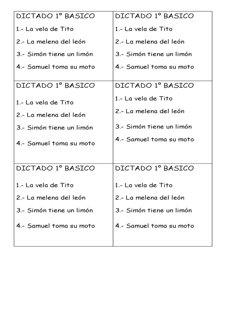 Dictado Oraciones 1° Básico | PDF