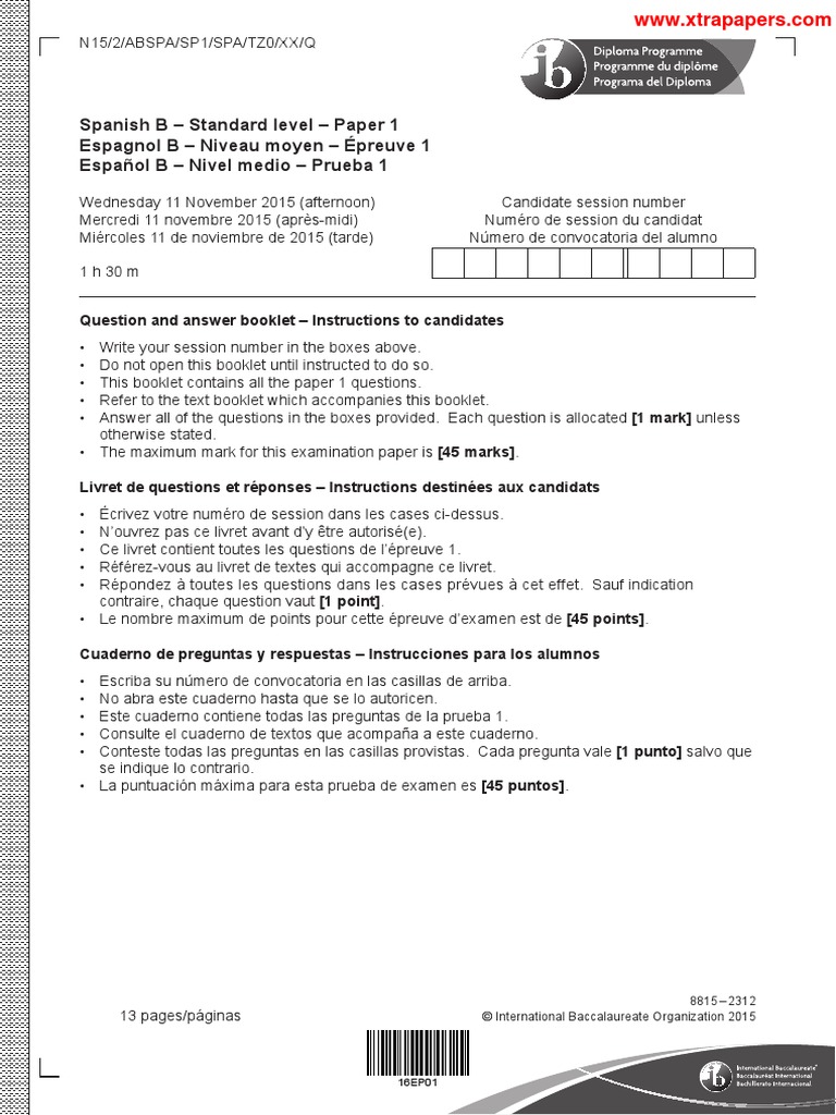 Spanish B Paper 1 Question Booklet SL | PDF