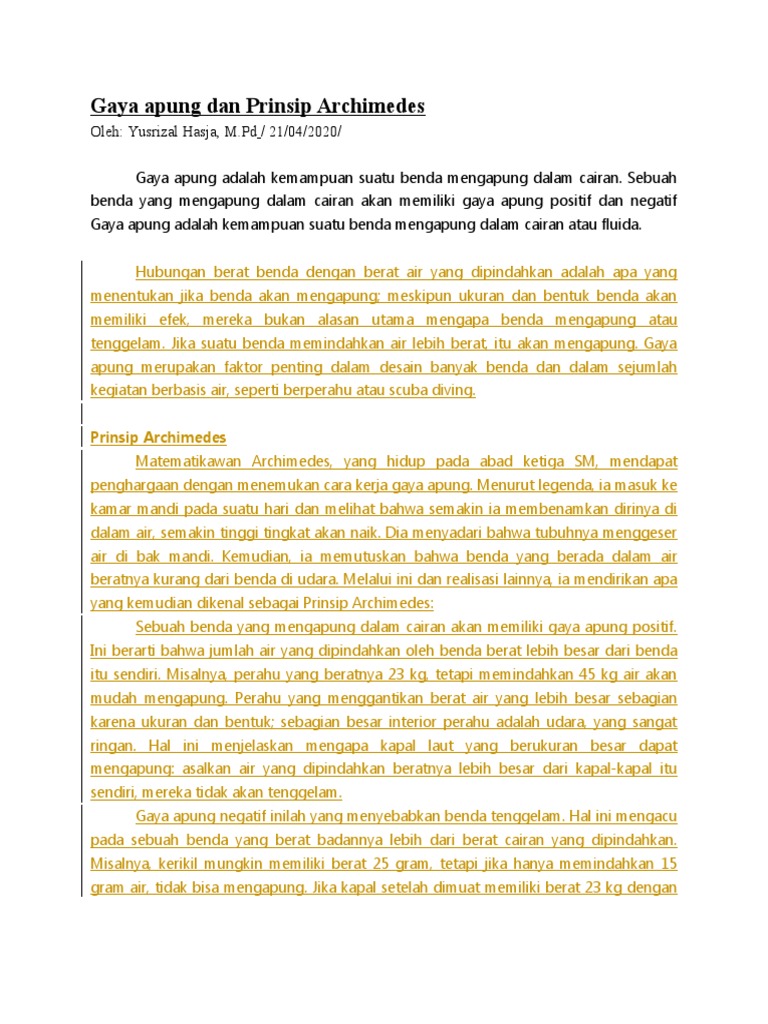 Gaya Apung Dan Prinsip Archimedes | PDF