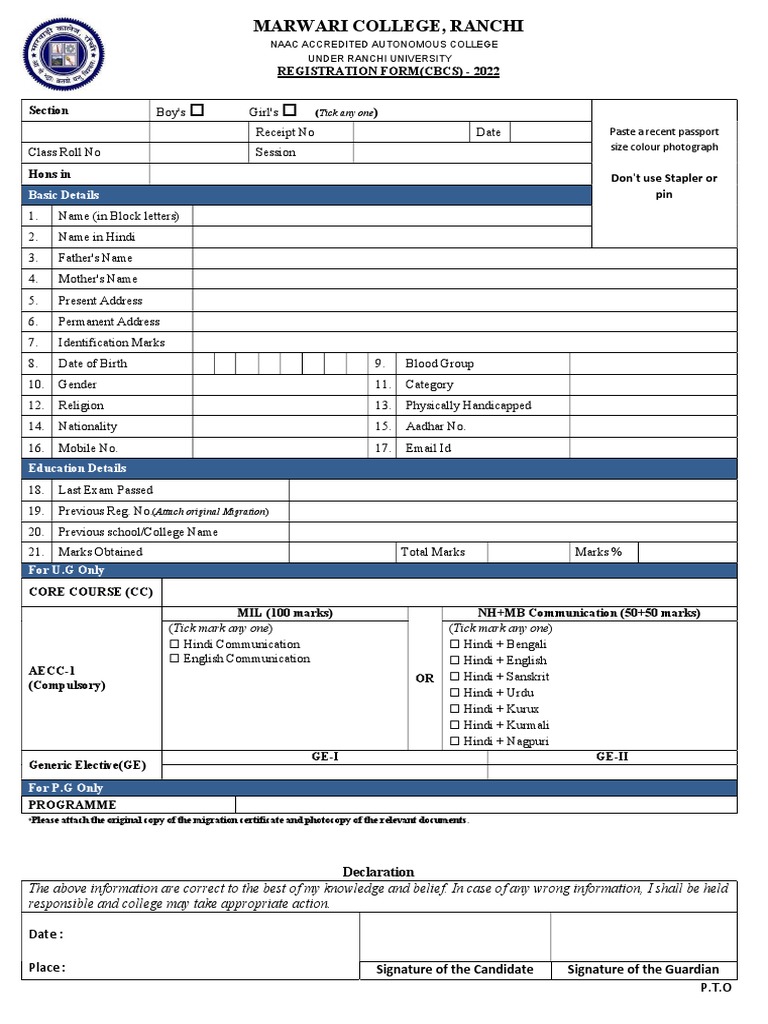 Registration Form-2022 | PDF | Science | Political Science