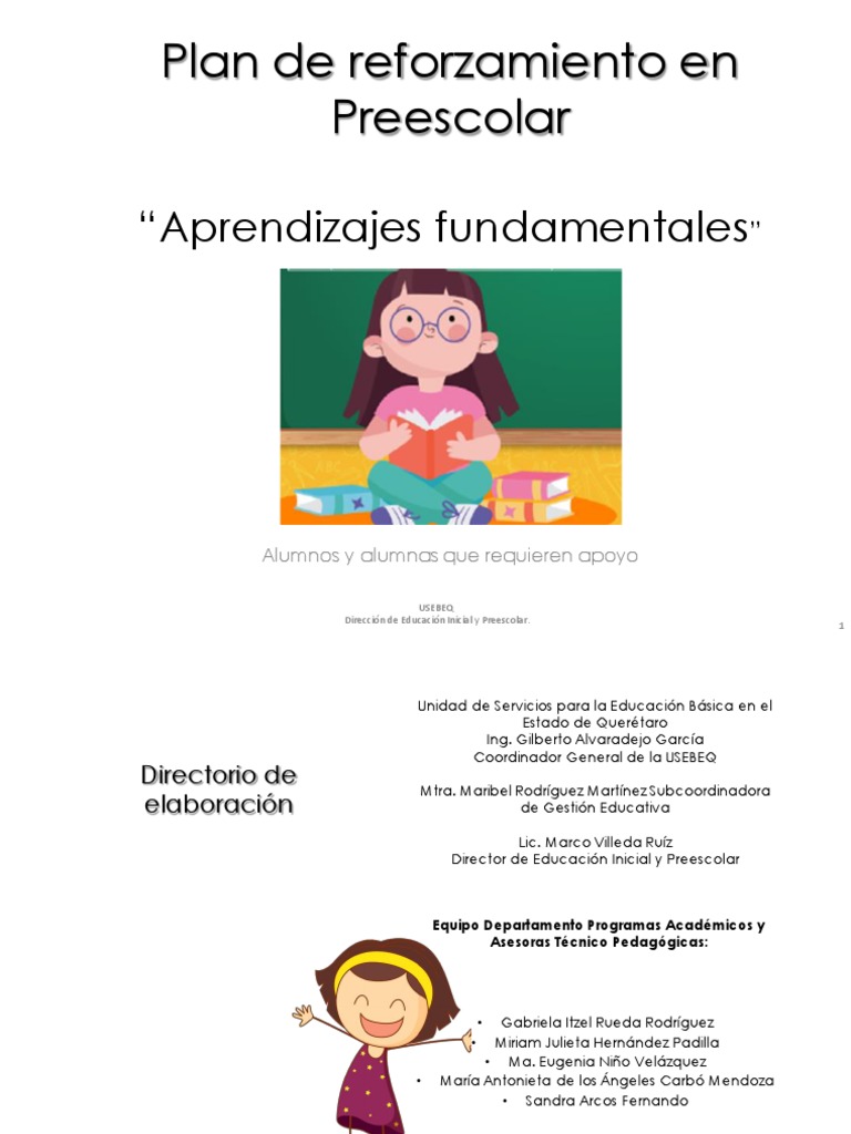 Plan de Reforzamiento Preescolar Aprendizajes Fundamentales 1 | PDF | Educación de la primera ...