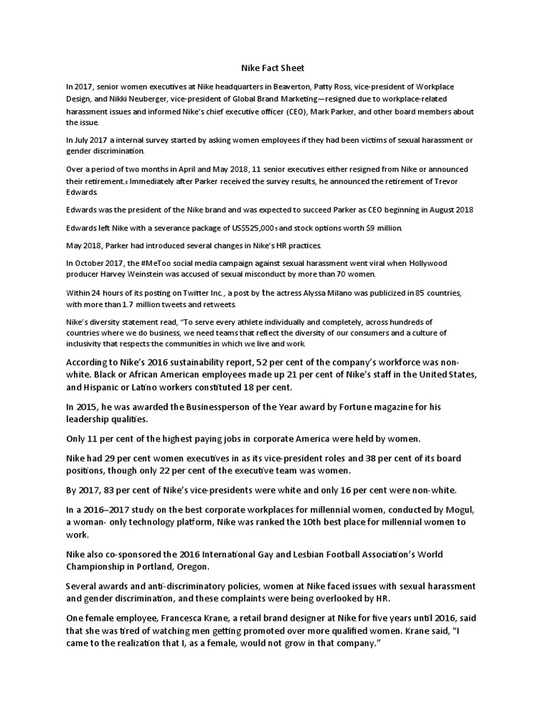 Nike Fact Sheet | PDF | Gender | Gender Studies