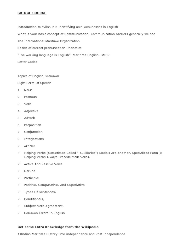 Bridge Course Study Material | PDF | Verb | English Language