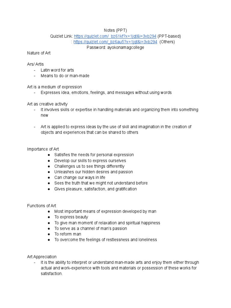 Prelim Reviewer - Arts Appreciation | PDF | The Arts