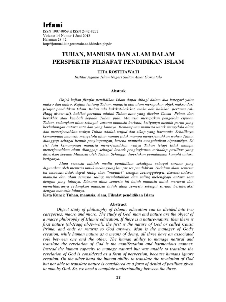 Irfani: Tuhan, Manusia Dan Alam Dalam Perspektif Filsafat Pendidikan Islam | PDF