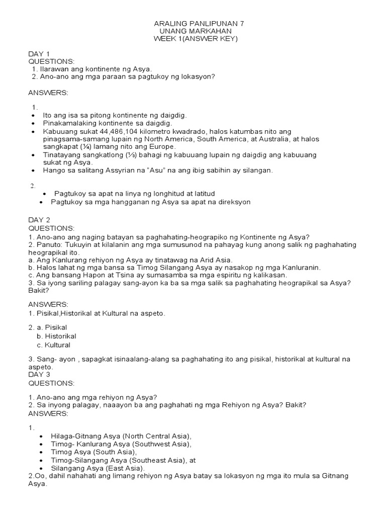AP 7 LAS WEEK 1 8 Answerkey 1 | PDF