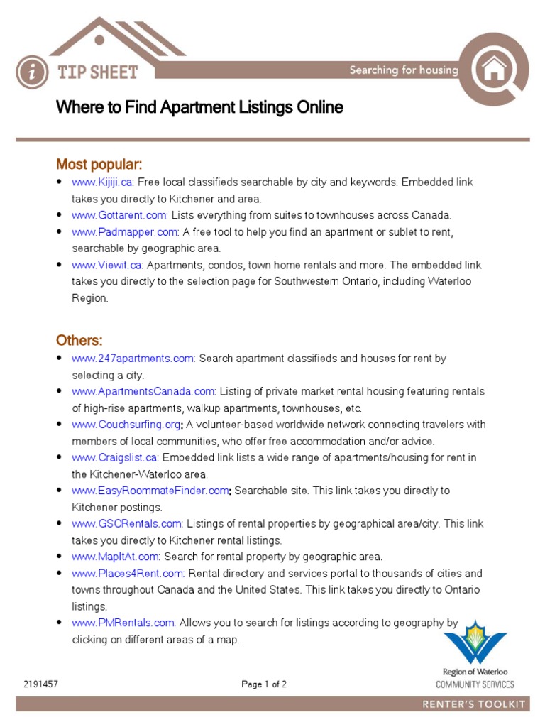 Where To Find Apartment Listings Online | PDF | Apartment | Renting