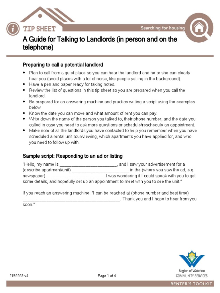 Guide For Talking To Landlords | PDF | Landlord | Lease