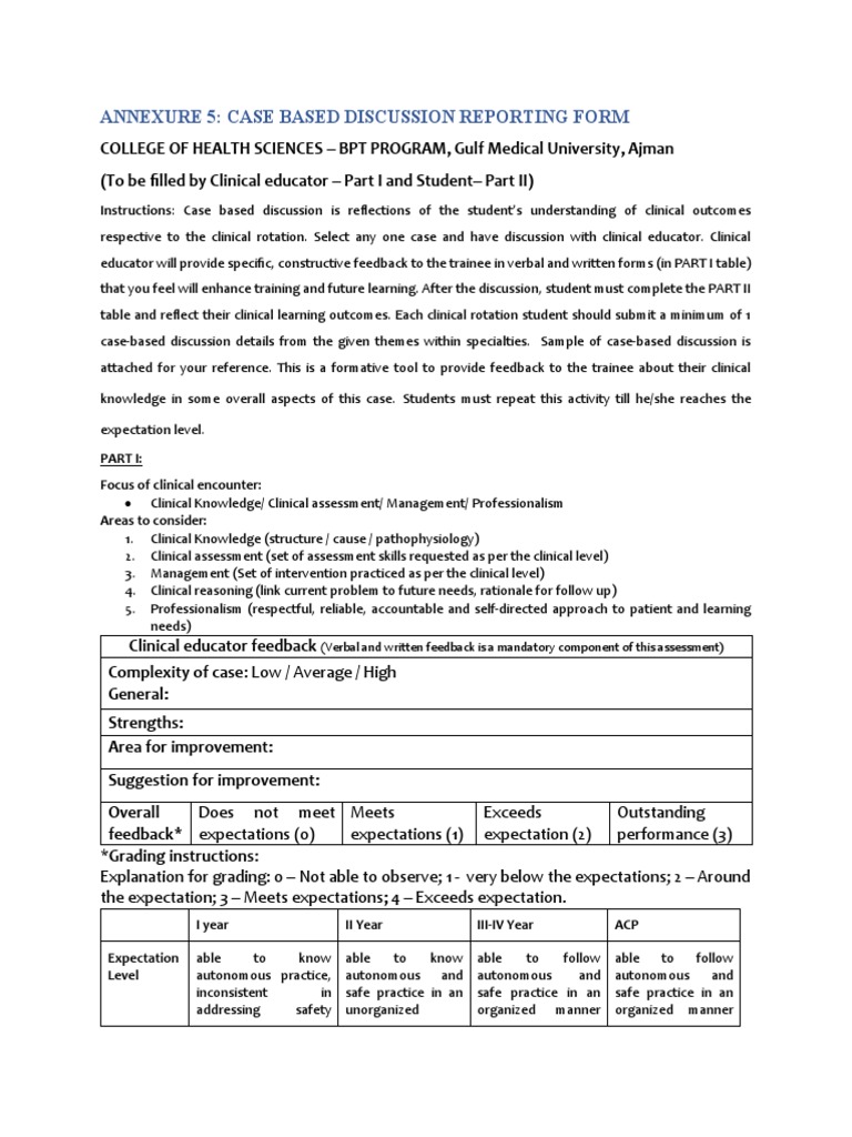 Annexure 5: Case Based Discussion Reporting Form | PDF | Medicine | Medical School