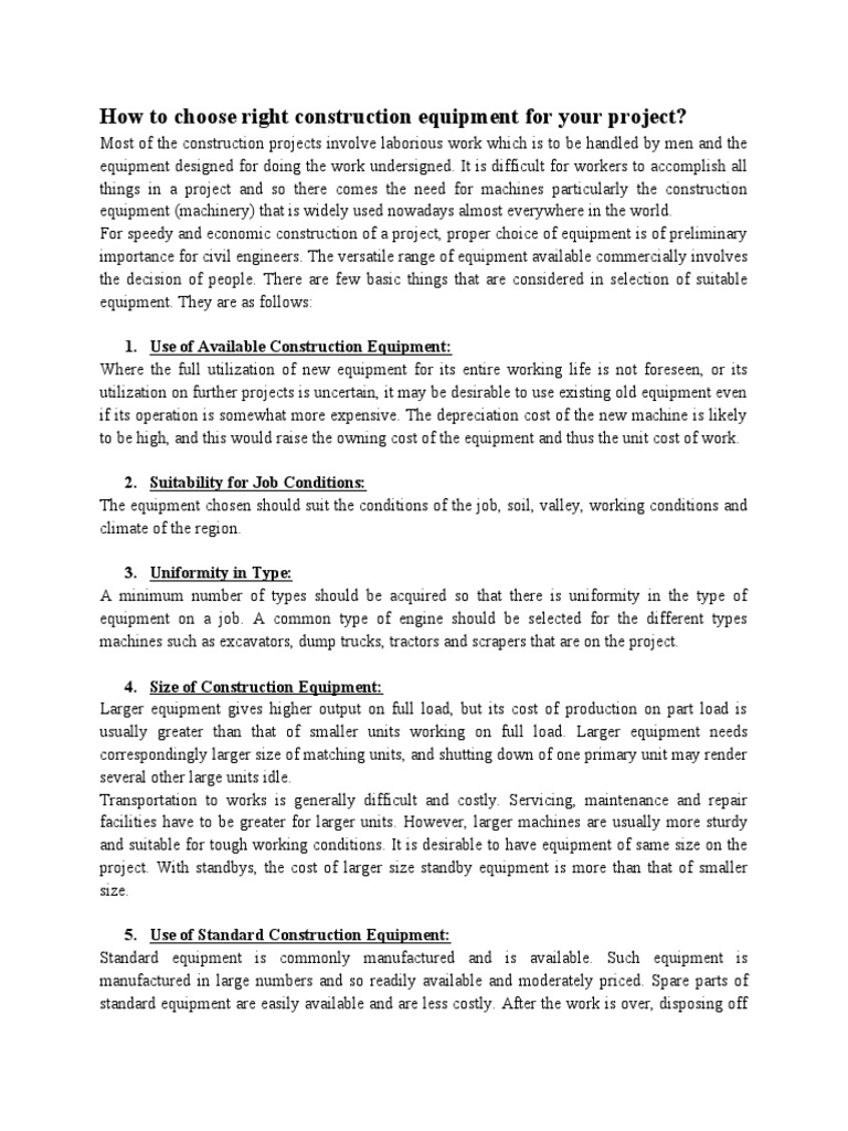 Equipment Selection | Download Free PDF | Heavy Equipment | Employment