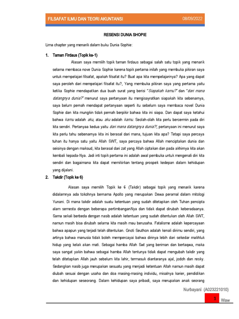 Ringkasan Dunia Sophie - Nurbayani | PDF
