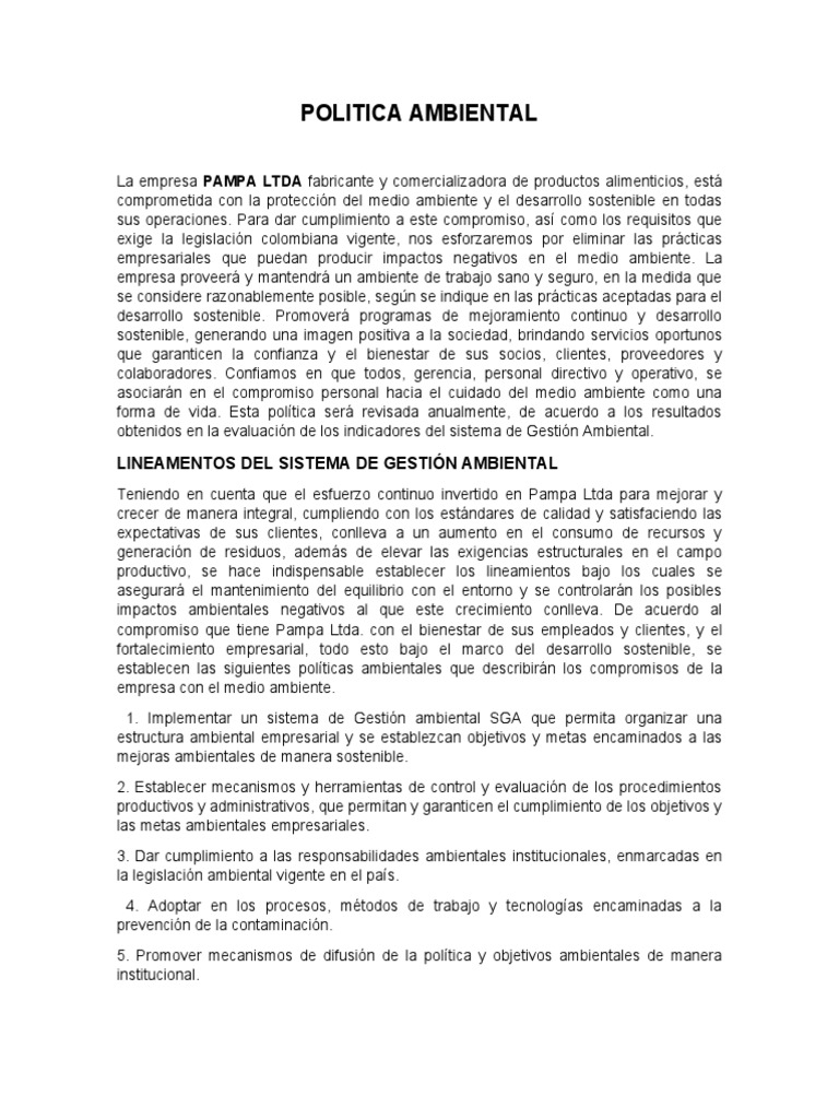 Politica Ambiental | PDF | Sustentabilidad | Desarrollo sostenible