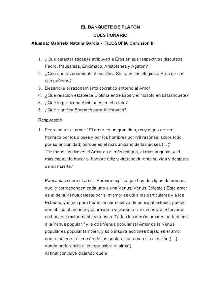 El Banquete de Platón | PDF | Simposio (Platón) | Amor