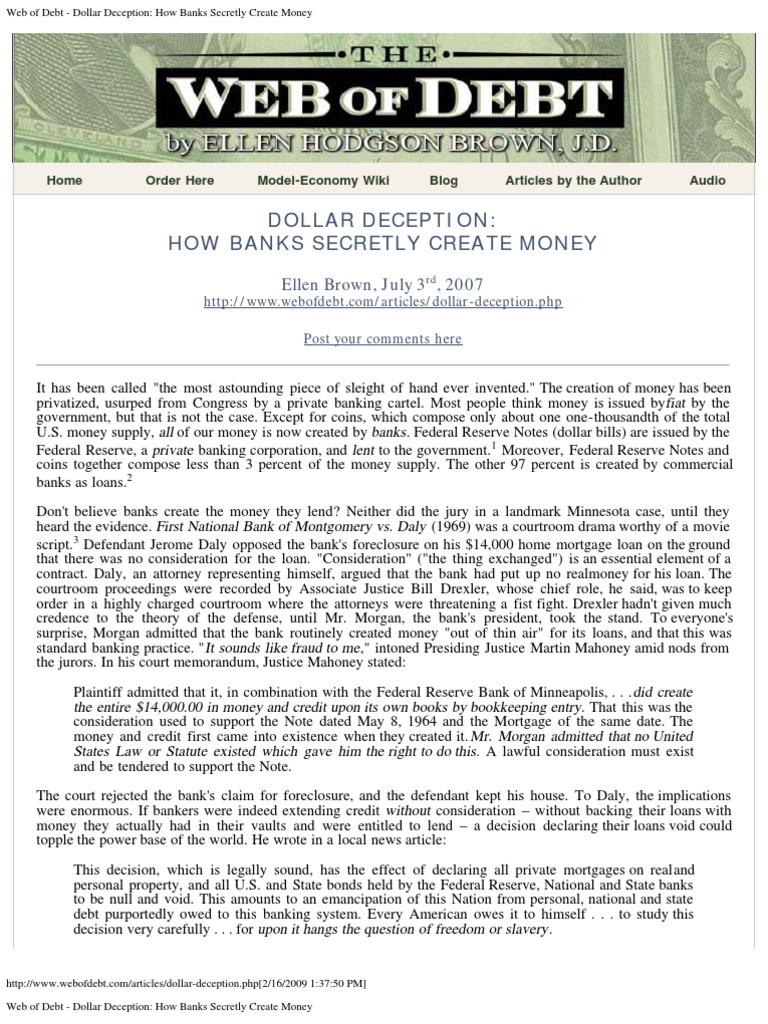 Web of Debt - Dollar Deception - How Banks Secretly Create Money | PDF ...