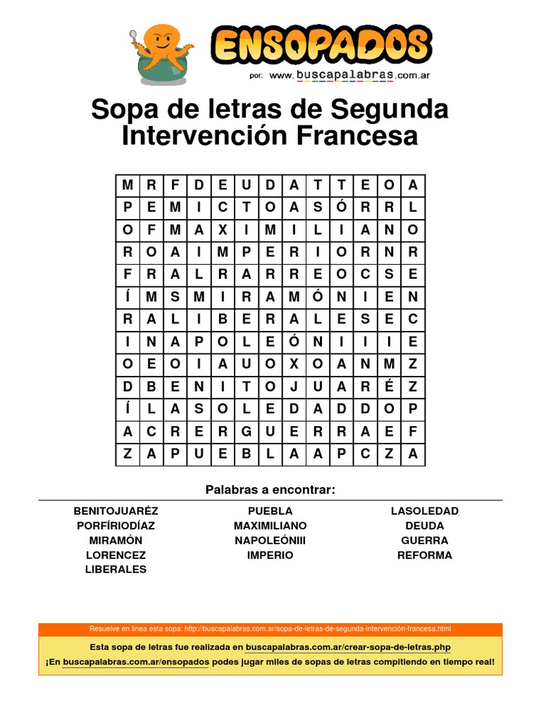 Sopa de Letras de Segunda Intervención Francesa | PDF