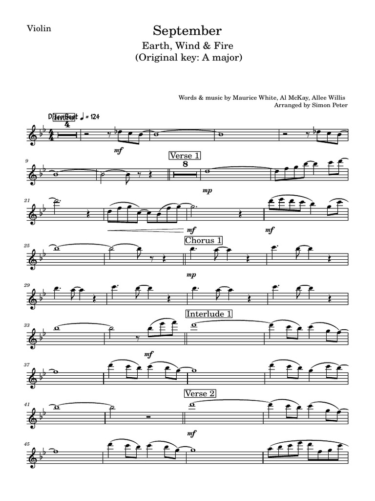 September: Earth, Wind & Fire (Original Key: A Major) | PDF ...