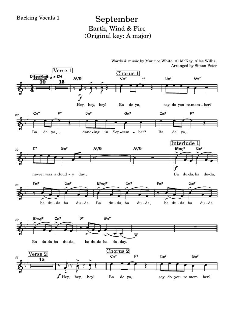 September: Earth, Wind & Fire (Original Key: A Major) | PDF ...