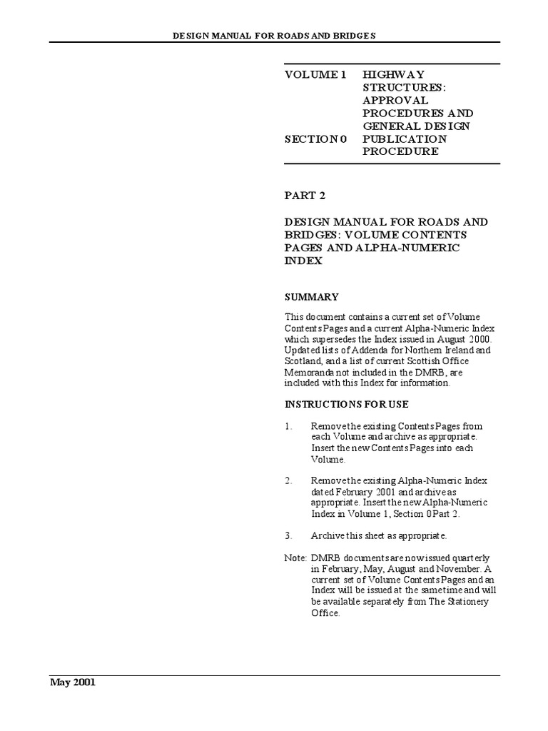 Design Manual for Roads and Bridges: Volume Contents Pages | PDF | Road ...