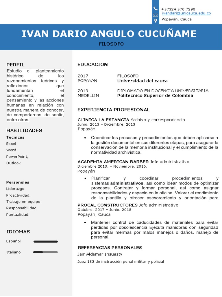 Hoja de Vida Ivan Angulo | PDF