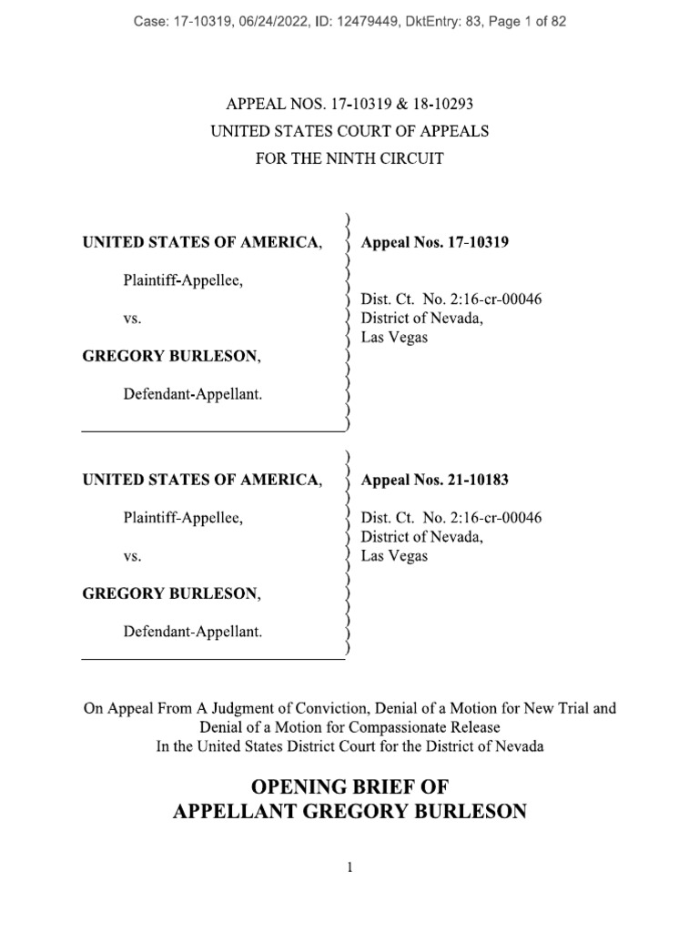 Burleson Greg Appeal Brief 9th Cir 7 14 22 | PDF