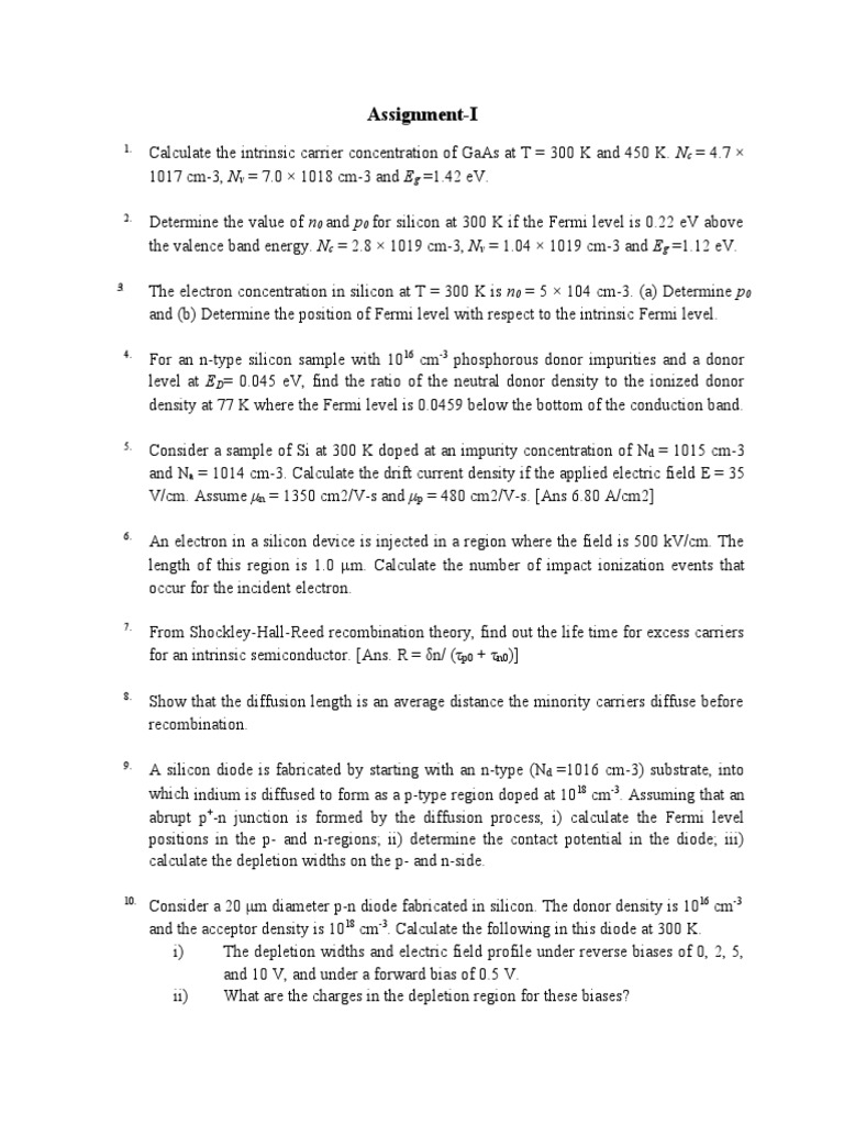 Assignment I | PDF | P–N Junction | Diode