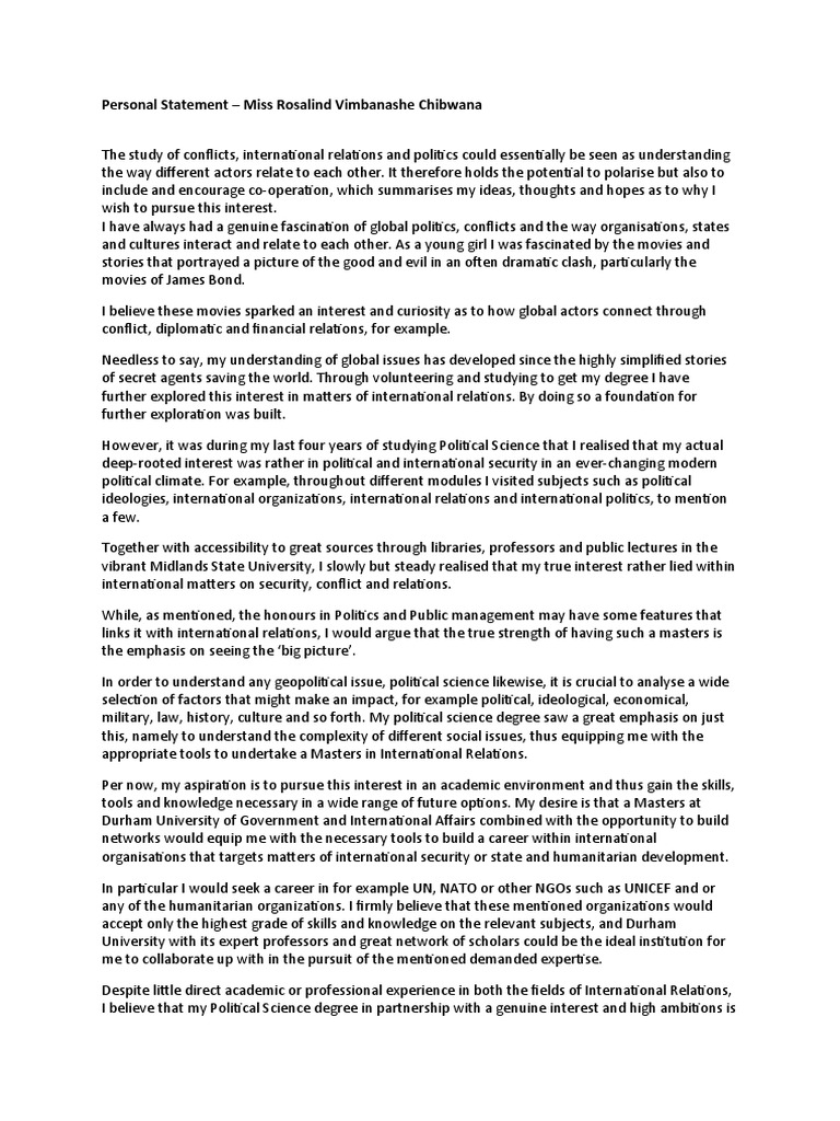 International Relations Personal Statement | PDF | International ...