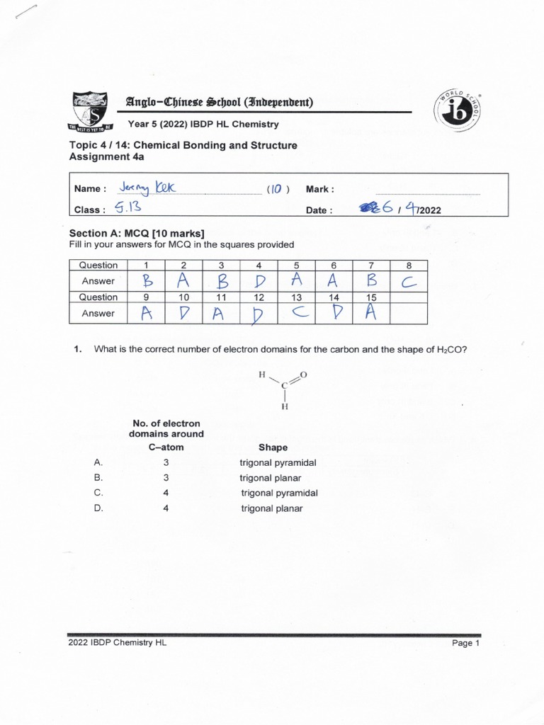 Assignment 4a Chemistry Pdf 