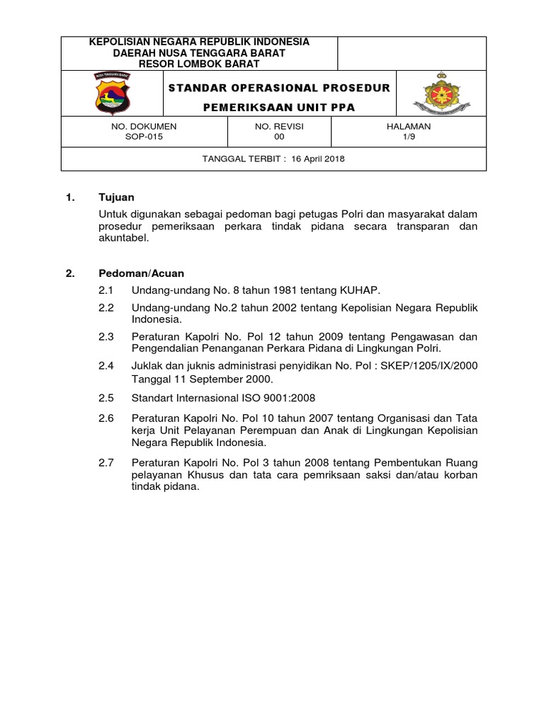 SOP Pemeriksaan Unit PPA | PDF | Politik | Ilmu Sosial