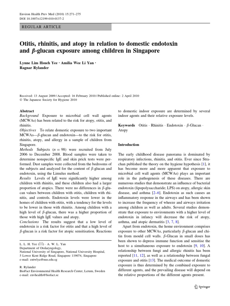 Otitis, Rhinitis, and Atopy in Relation To Domestic Endotoxin | PDF ...