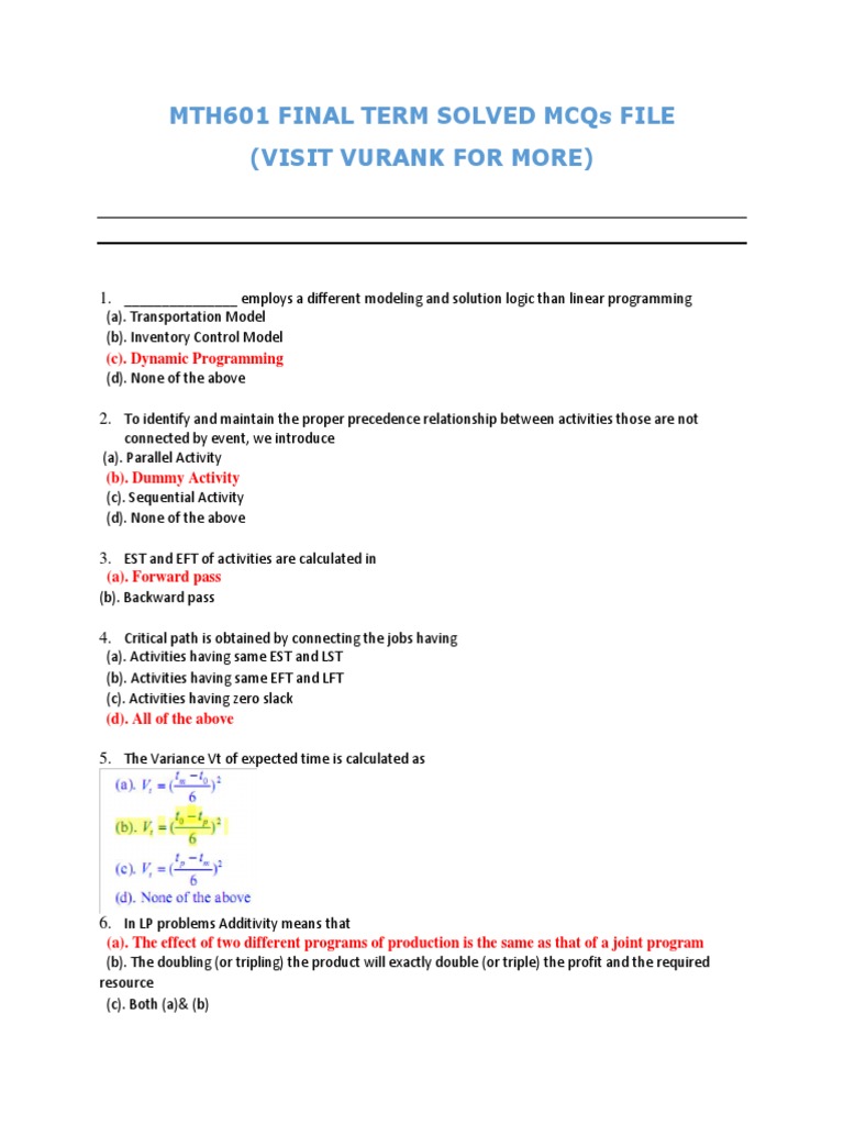 Mth601 Final Term Solved Mcqs File | PDF | Mathematical Optimization ... Mth601 Final Term Solved Mcqs File | PDF | Mathematical Optimization ...