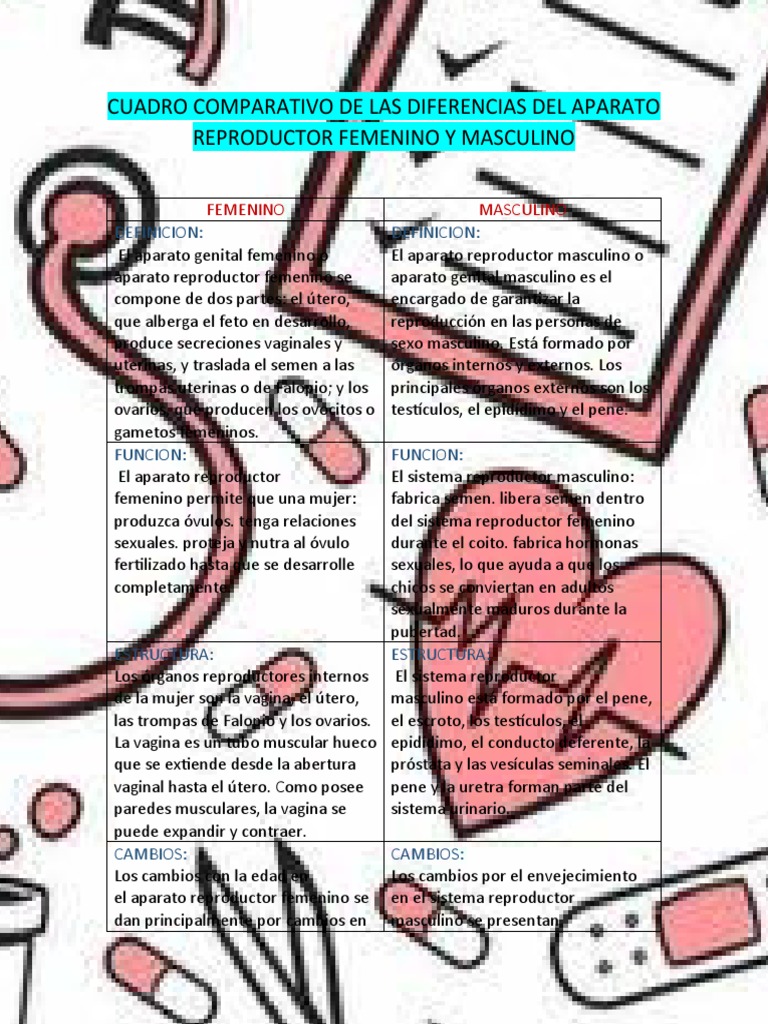 Cuadro Comparativo de Las Diferencias Del Aparato Reproductor Femenino y Masculino | PDF ...