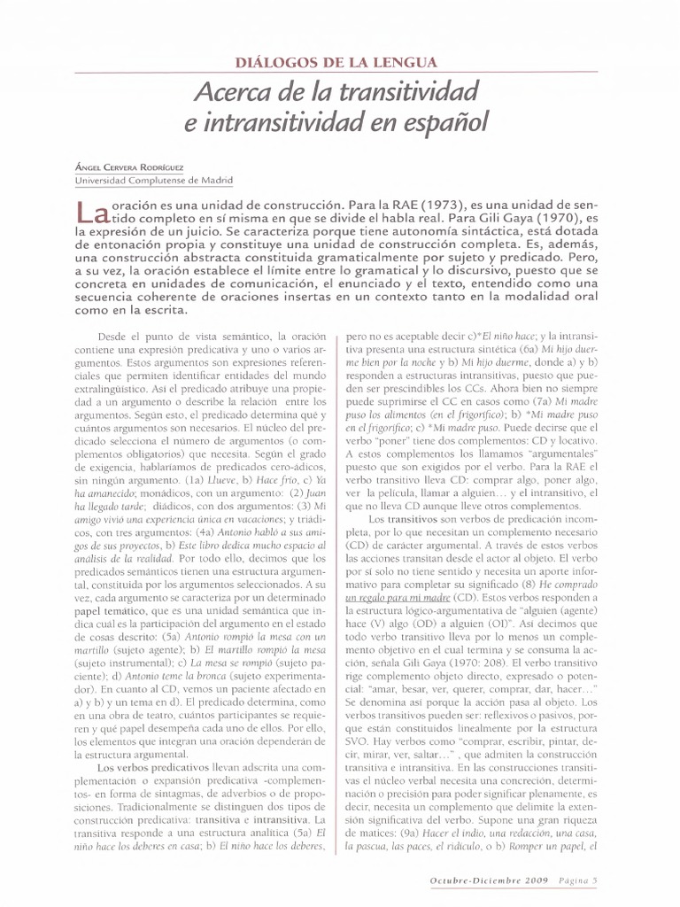 Acerca de La Transitividad e Intransitividad en Español | PDF | Verbo ...