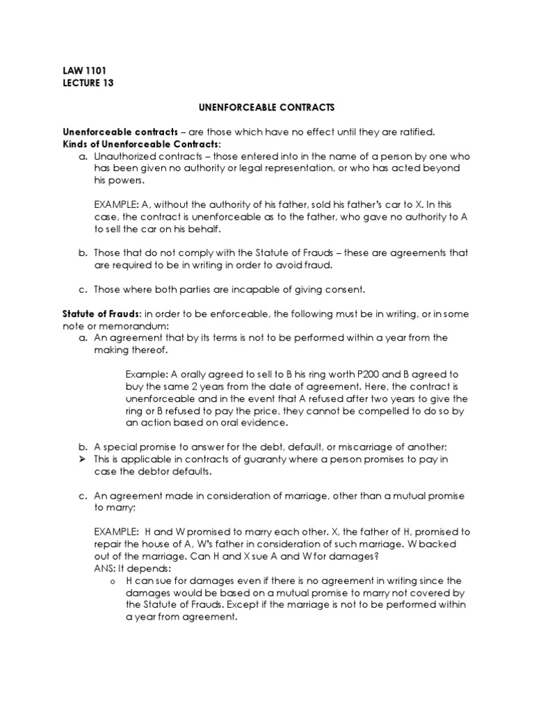 Unenforceable Contracts Explained | PDF | Law And Economics | Contract Law