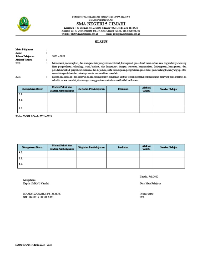 Silabus SMA Negeri 5 Cimahi 2022-2023 | PDF
