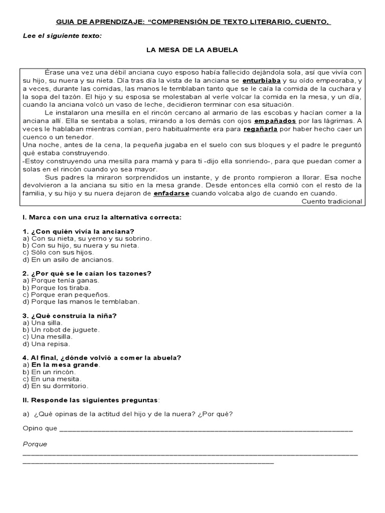 Guia Lenguaje Cuento, Vocabulario | PDF