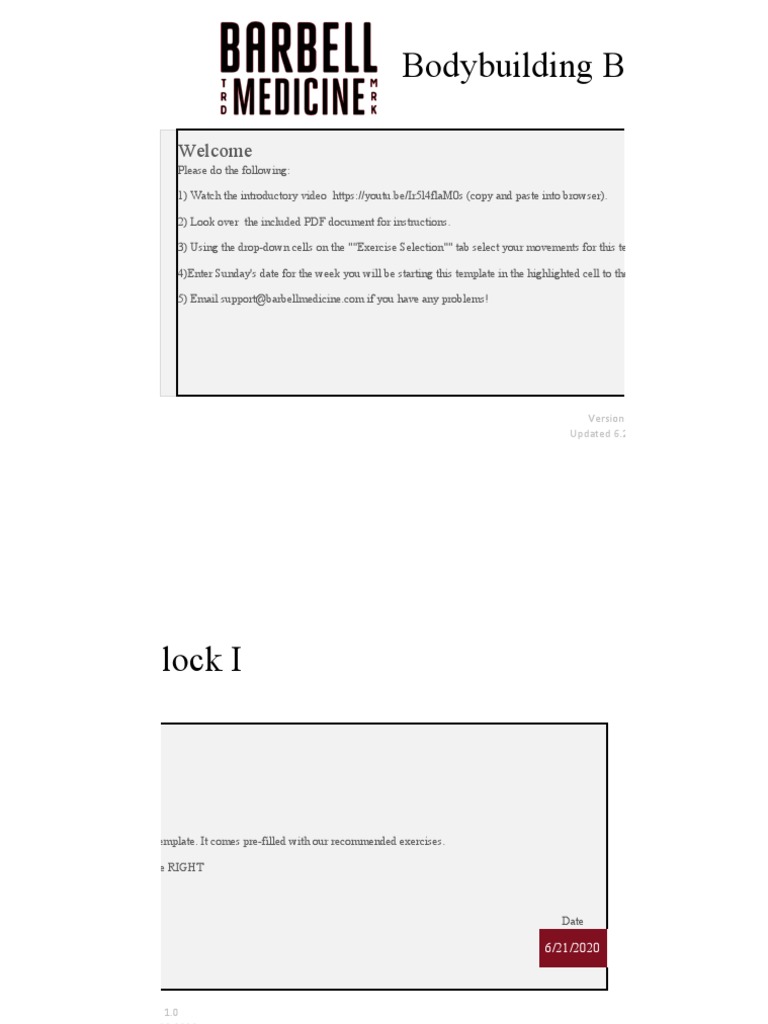 Bodybuilding Block I | PDF | Calorie | Physical Exercise